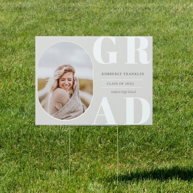 GRAD Rounded Photo Frame Graduation Sign | Zazzle