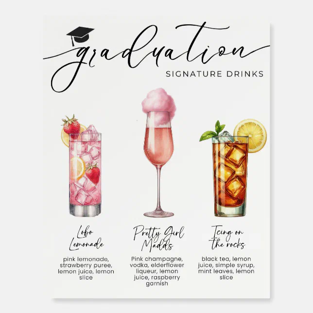Grad Signature Drink Sign, Graduation Cocktail Sig Foam Board | Zazzle