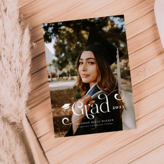 Grad Swirly Overlay Text Graduation Announcement | Zazzle