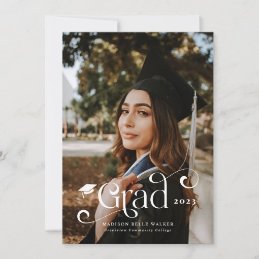 Grad Swirly Overlay Text Graduation Announcement | Zazzle