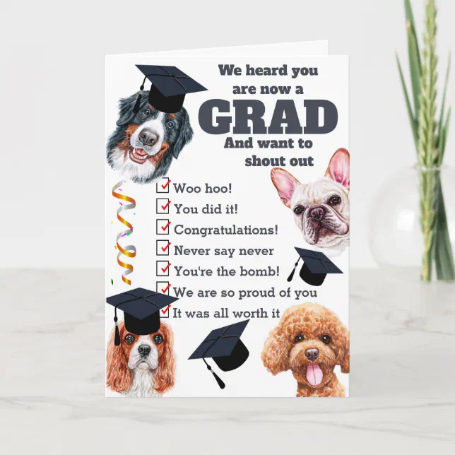 Grad team congratulations dogs with hats funny card | Zazzle