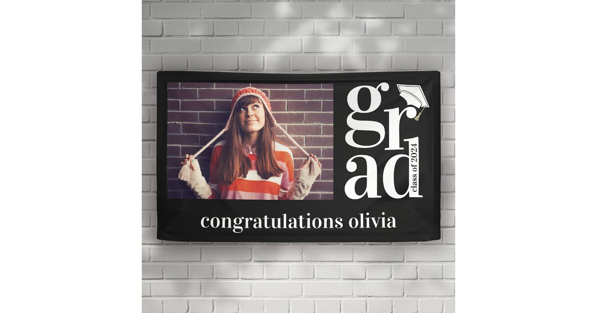 GRAD Trendy Photo Congratulations Graduation Banner | Zazzle