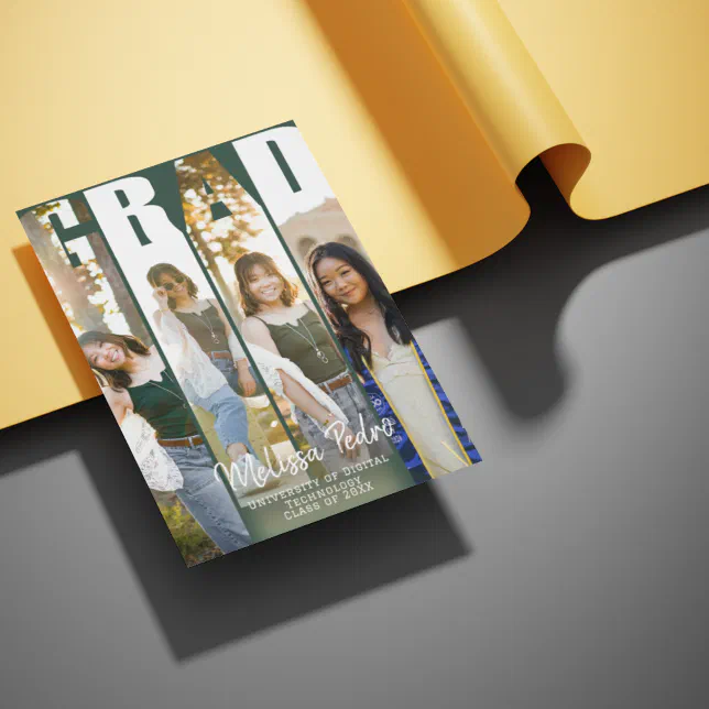 Grad Typography Four Photo Graduation Invitation | Zazzle