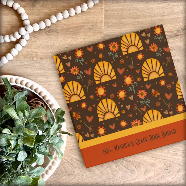 Grade Book Retro Sunshine Customizable Teacher 3 Ring Binder | Zazzle