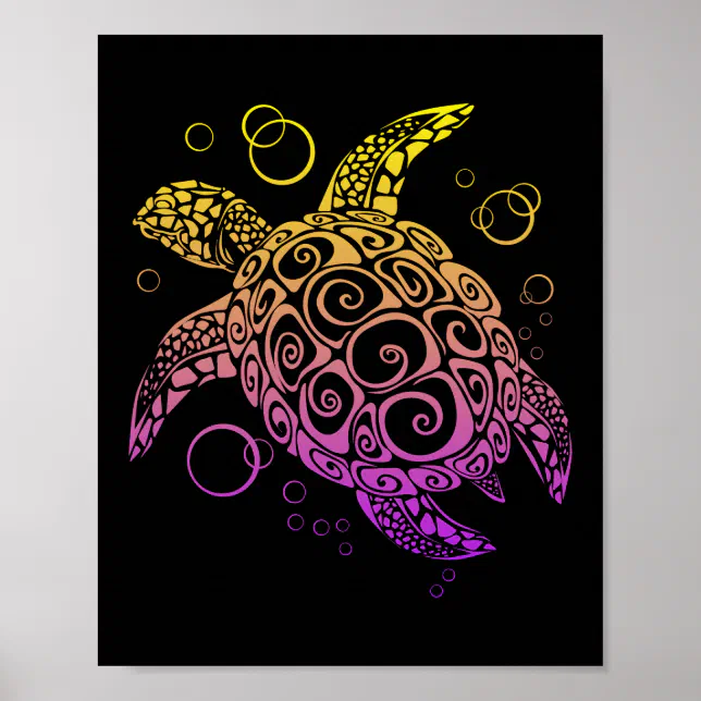 Gradient Color Sea Turtle Drawing, Sea Turtle Poster | Zazzle