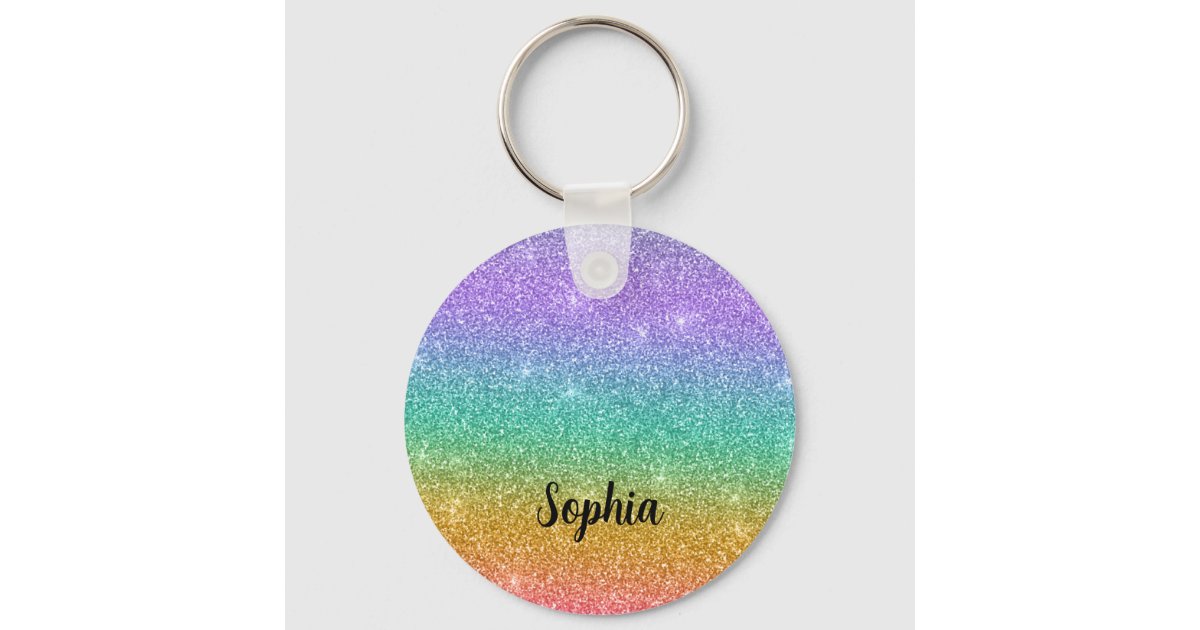 Gradient Glitter Personalized Keychain | Zazzle