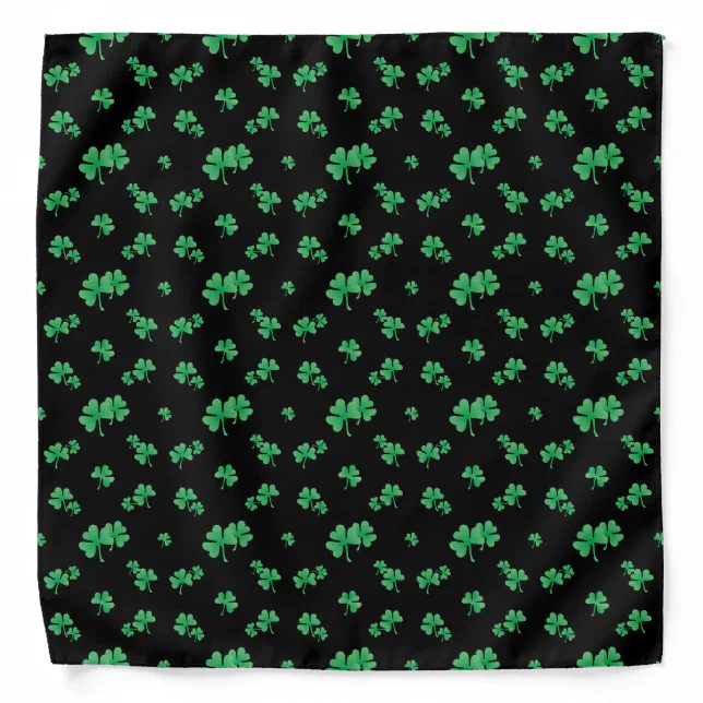Gradient Green Irish Shamrock Pattern on Black Bandana | Zazzle