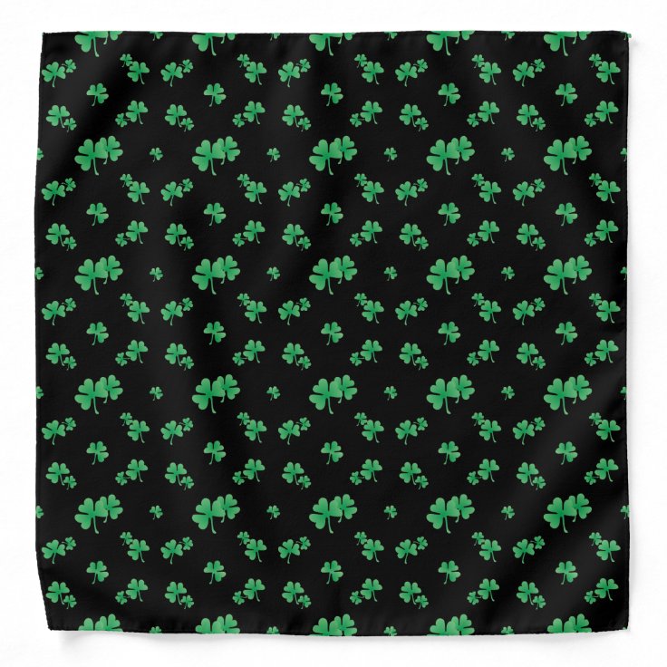 Gradient Green Irish Shamrock Pattern on Black Bandana | Zazzle