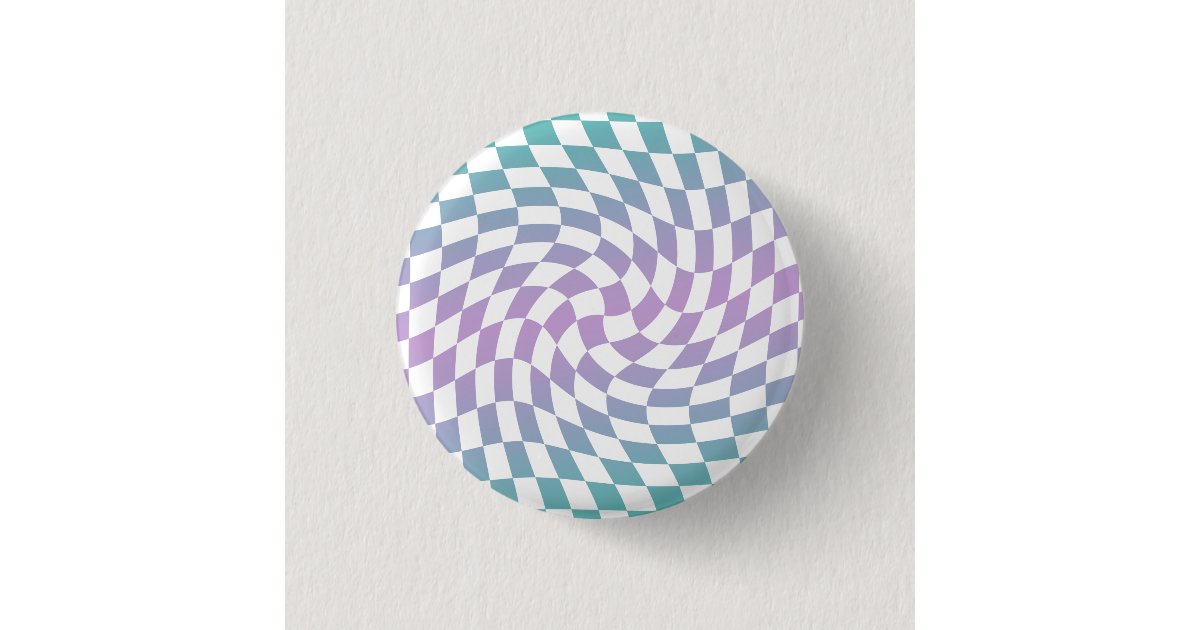 Gradient Ombre Blue Lilac Warped Check Checkered Button | Zazzle