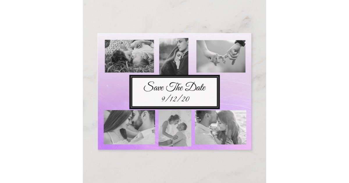 Gradient Purple Photo Save the Date Postcard | Zazzle