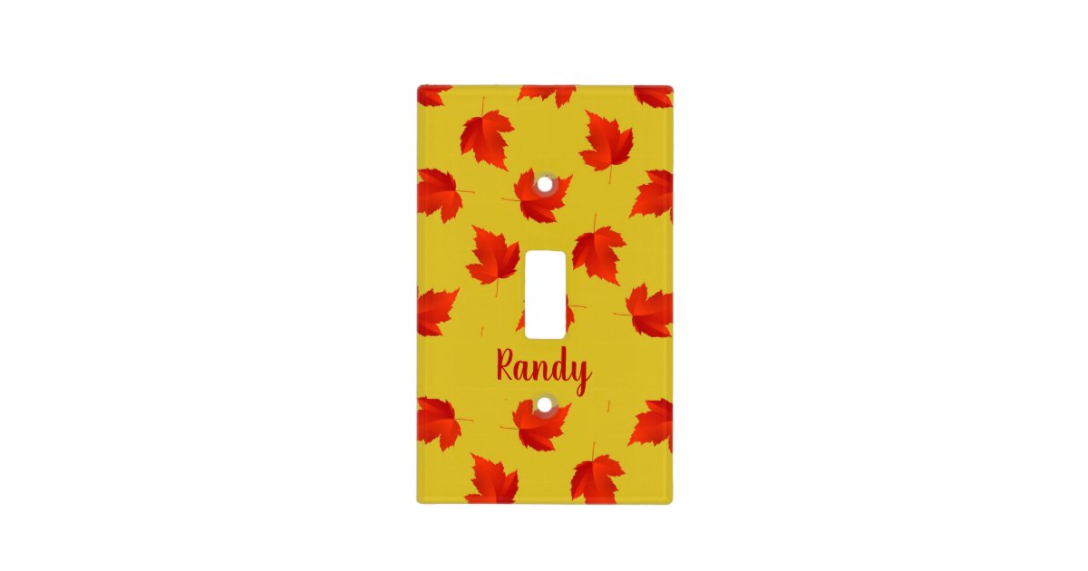 Gradient red dry leaves custom name yellow light switch cover | Zazzle