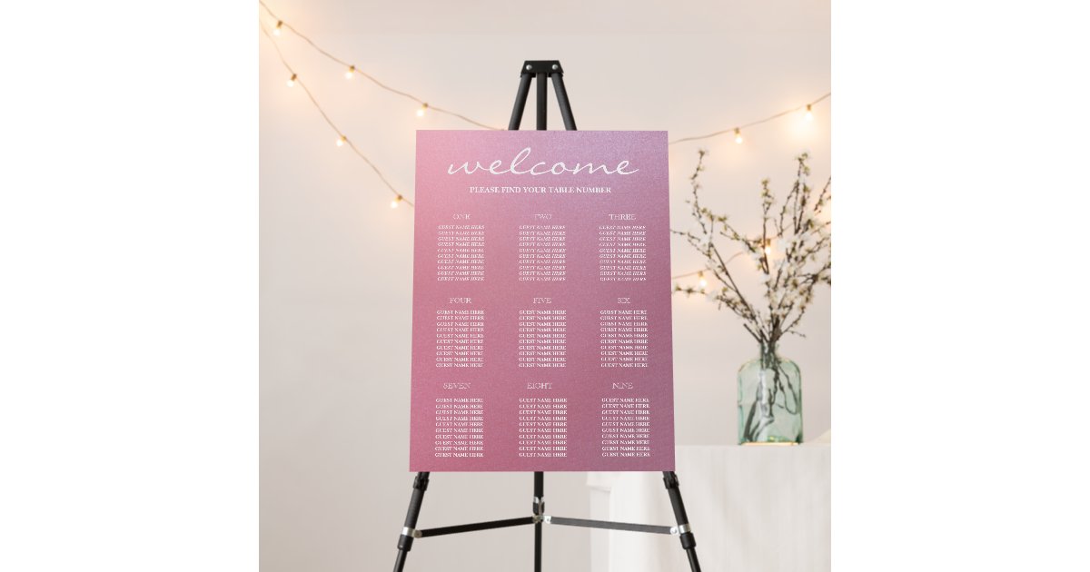 Gradient Rose Gold Wedding 9 Table Seating Chart Foam Board | Zazzle