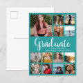 Graduate 13 Photo Collage Teal & White Graduation Announcement Postcard ...