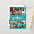 Graduate 14 Photo Collage Teal & White Graduation Announcement Postcard ...