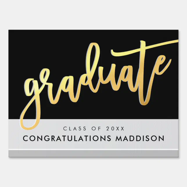 GRADUATE 2020 simple bold calligraphy gold black Sign | Zazzle