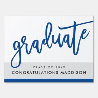 GRADUATE 2020 simple chic calligraphy royal blue Sign | Zazzle