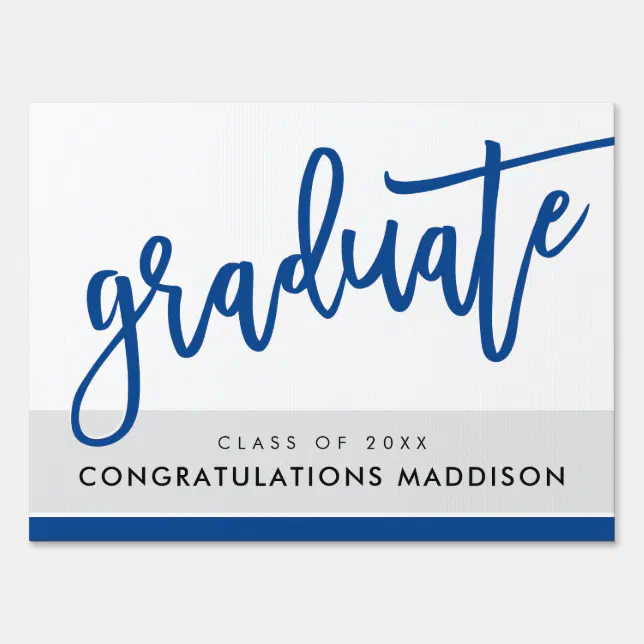 GRADUATE 2020 simple chic calligraphy royal blue Sign | Zazzle