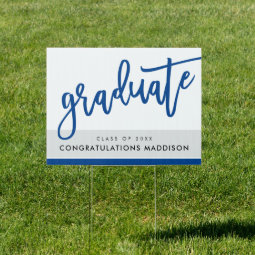 GRADUATE 2020 simple chic calligraphy royal blue Sign | Zazzle