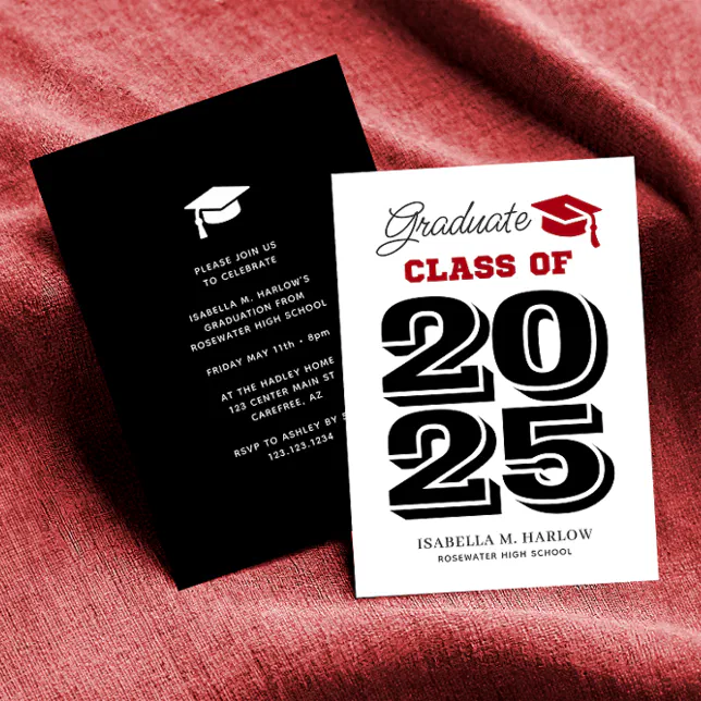 Graduate 2025 Red and Black Graduation Invitation | Zazzle