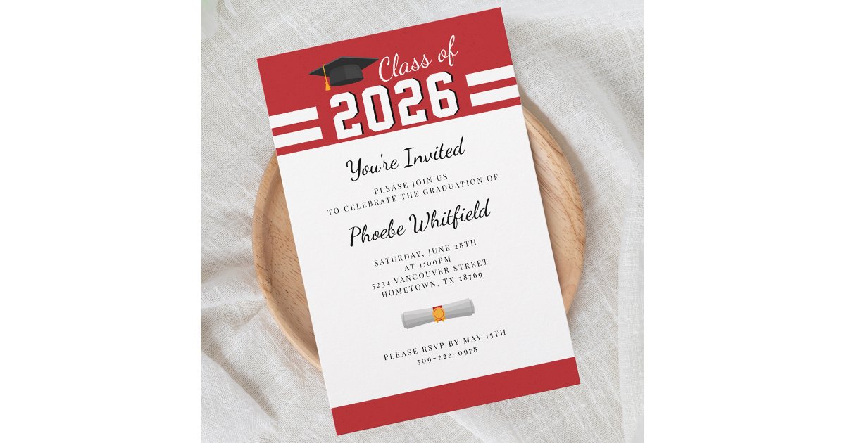 Graduate 2025 Red White Graduation Party Stationery | Zazzle