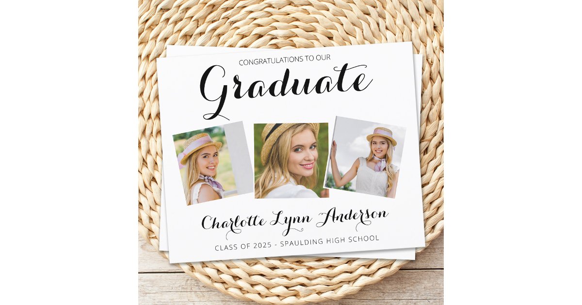 Graduate 3 Photo Budget Graduation Announcement | Zazzle