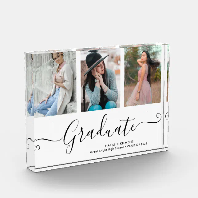 Graduate 3 Photo Collage Graduation Photo Block | Zazzle