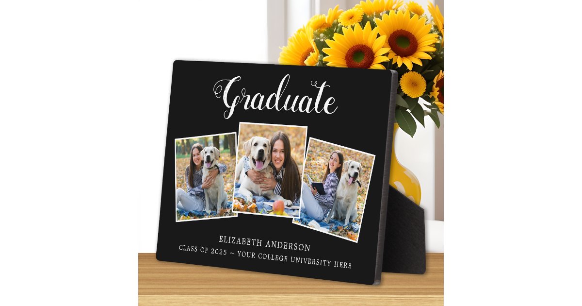 Graduate 3 Photo Name School Graduation Plaque | Zazzle