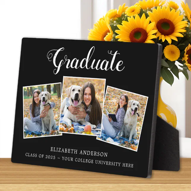 Graduate 3 Photo Name School Graduation Plaque | Zazzle