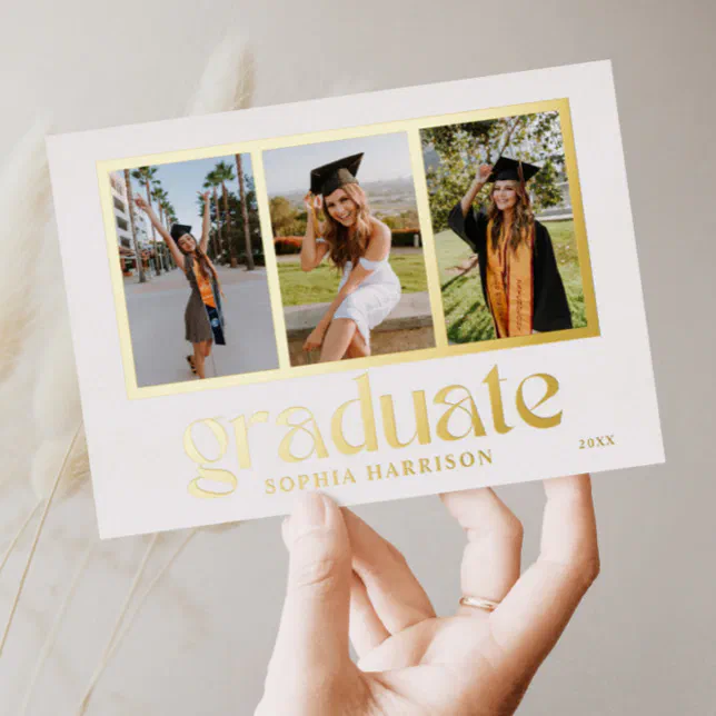Graduate 3 Photos Graduation Announcement Card | Zazzle