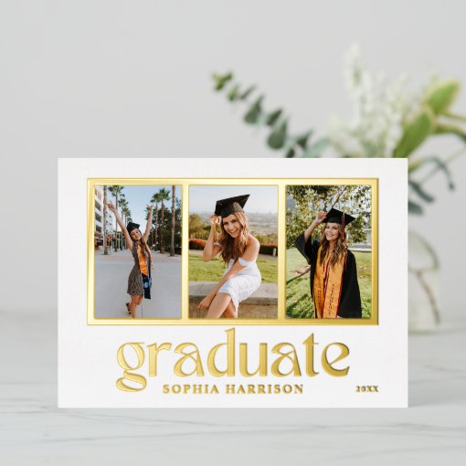 Graduate 3 Photos Graduation Announcement Card | Zazzle