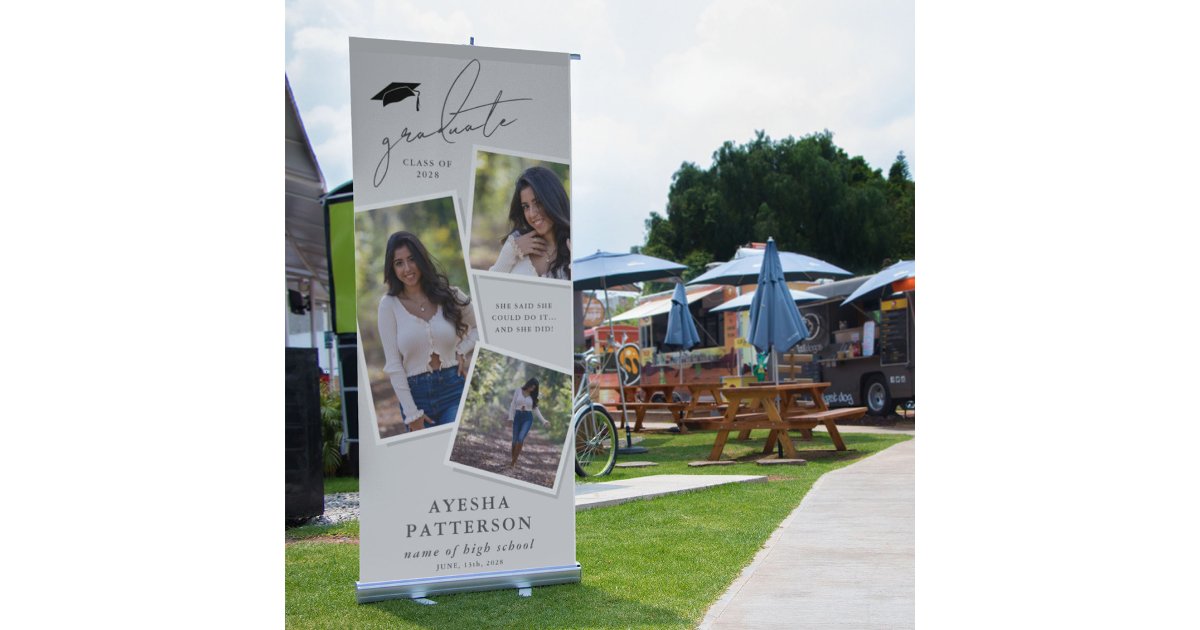 Graduate 3 Picture Graduation Party Retractable Banner | Zazzle
