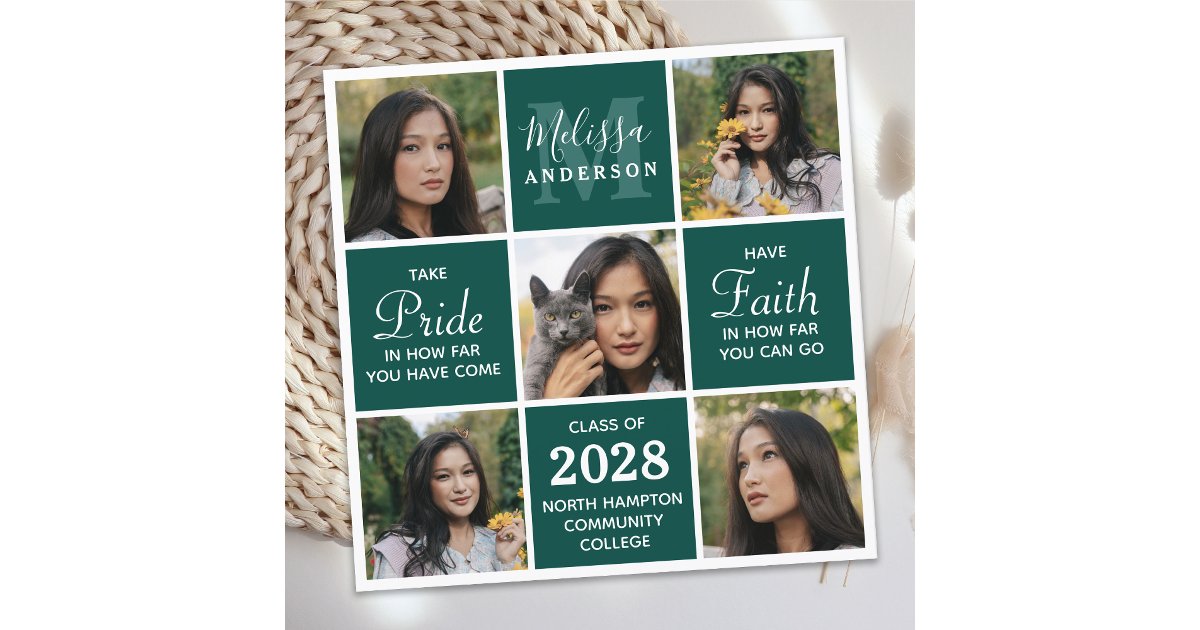 Graduate 5 Photo Collage Emerald Green Graduation Announcement | Zazzle