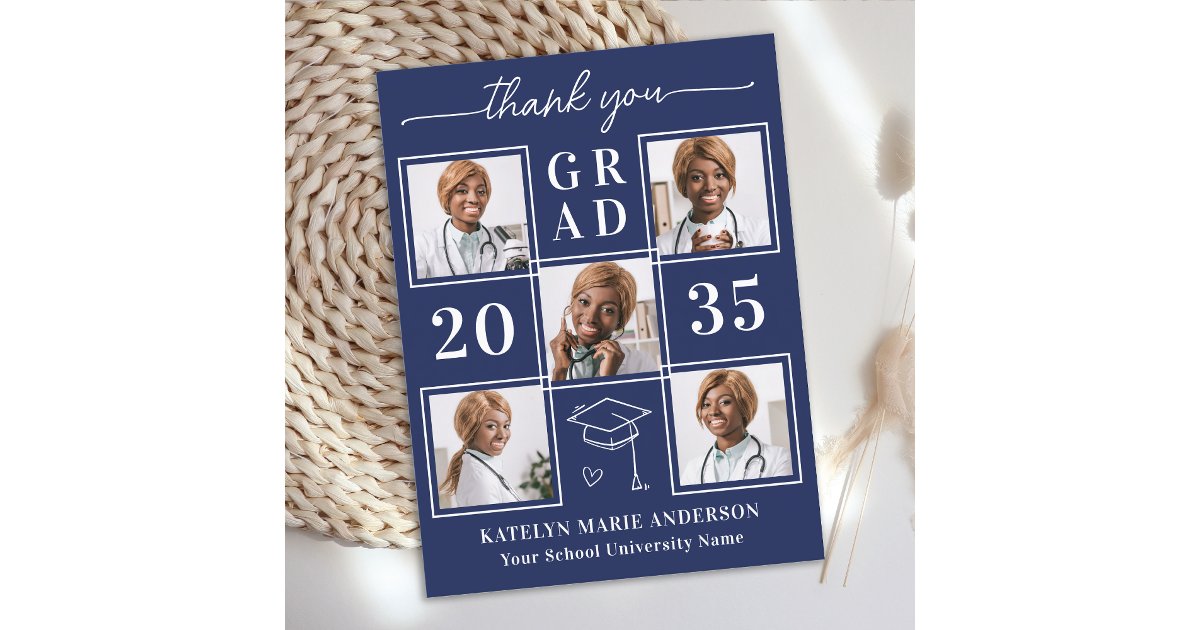 Graduate 5 Photo Personalized Graduation Thank You Postcard | Zazzle