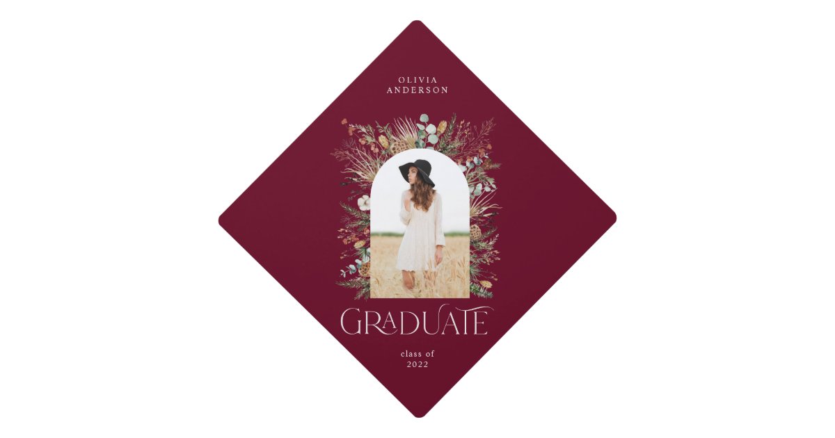 Graduate arch 1 photo black burgundy graduation graduation cap topper ...