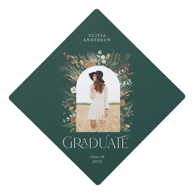 Graduate arch 1 photo green botanical modern graduation cap topper | Zazzle