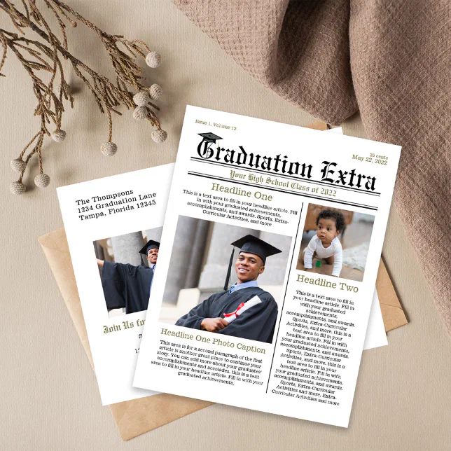 Graduate Black and White Modern Newspaper Postcard | Zazzle