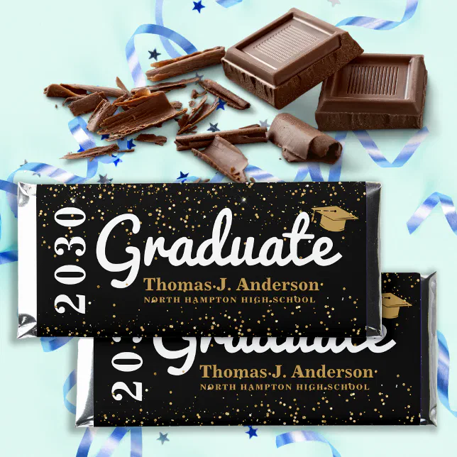 Graduate Black Gold Glitter Personalize Graduation Hershey Bar Favors ...