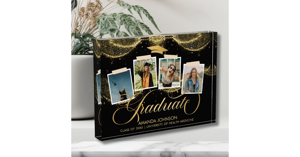 Graduate Black Gold Graduation Photo Block | Zazzle