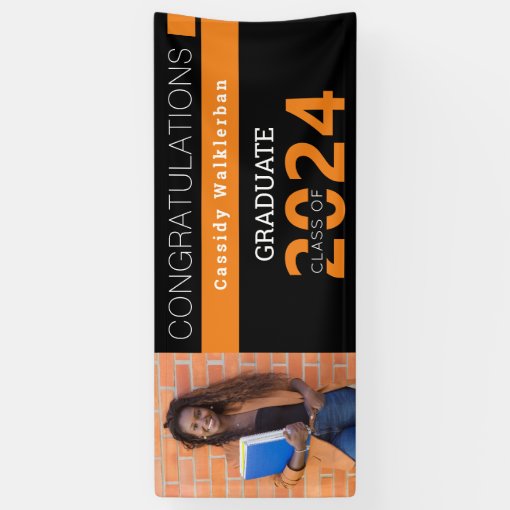Graduate Black Orange Photo Graduation Banner | Zazzle