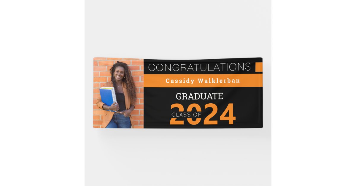 Graduate Black Orange Photo Graduation Banner | Zazzle
