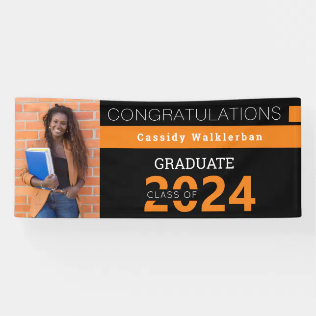 Graduate Black Orange Photo Graduation Banner | Zazzle
