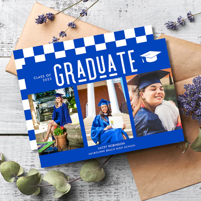 Graduate Blue 3 Photo Graduation | Zazzle