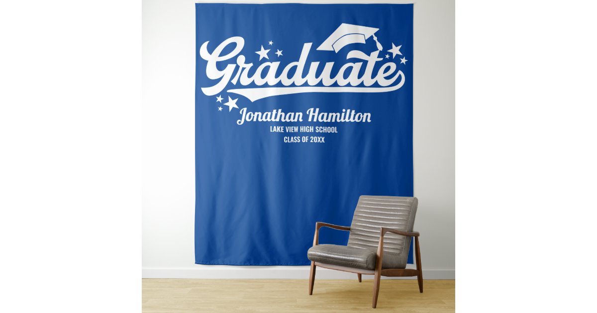 Graduate Blue Graduation Party Backdrop | Zazzle