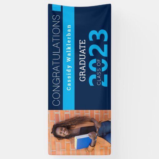 Graduate Blue Photo Graduation Banner | Zazzle
