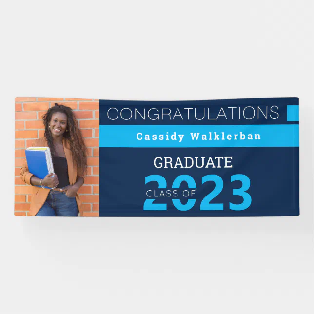 Graduate Blue Photo Graduation Banner | Zazzle