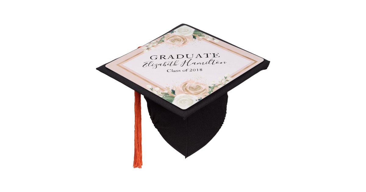 Graduate Blush & Rose Gold Chic Floral Watercolor Graduation Cap Topper ...