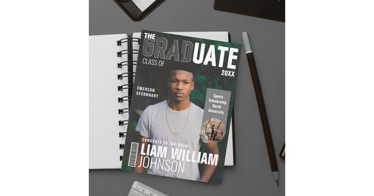 Graduate Bold Custom Grad Photo Magazine Cover Announcement | Zazzle