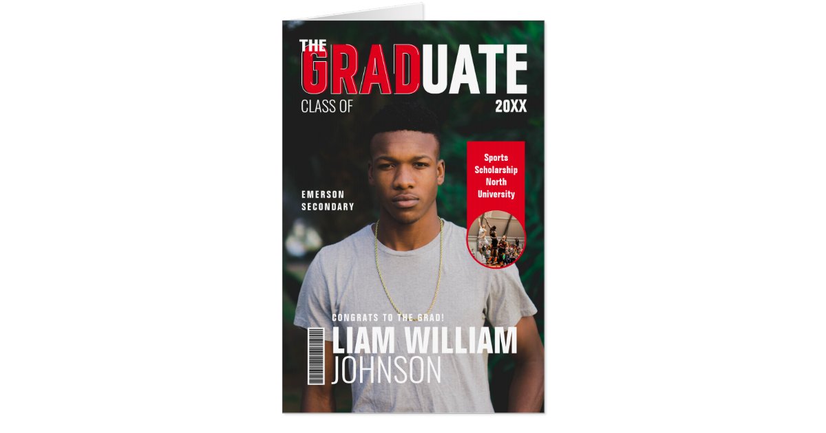 Graduate Bold Custom Grad Photo Magazine Cover Card | Zazzle