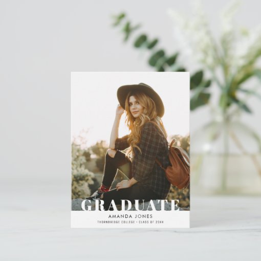 GRADUATE | Bold typography graduation invitation Postcard | Zazzle