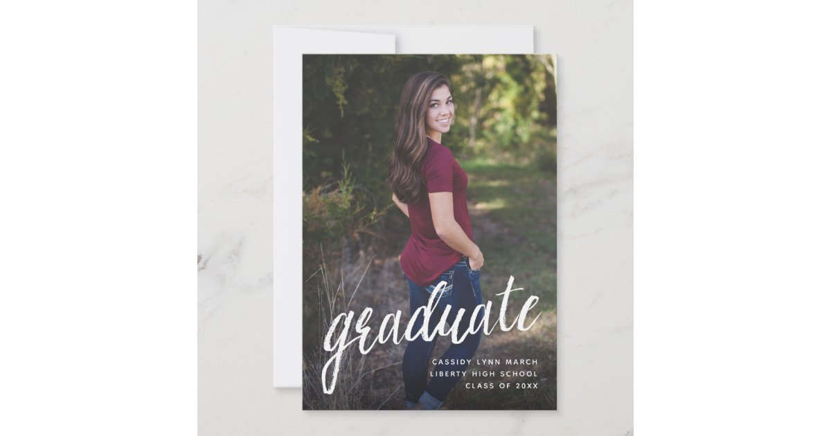 Graduate Brush Script Announcement / White | Zazzle